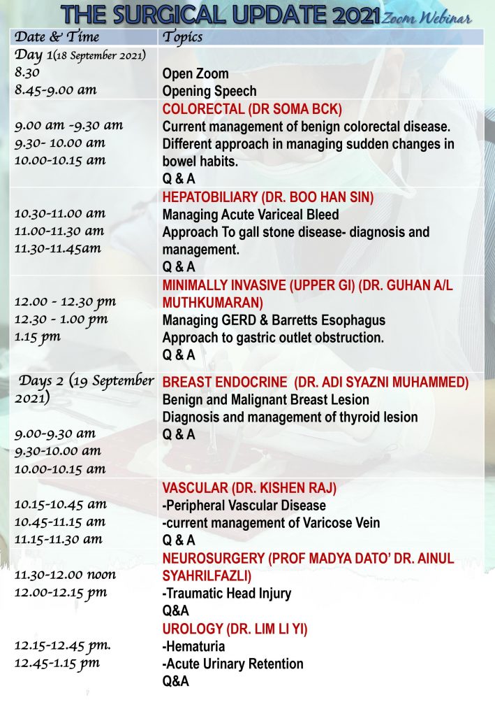 Webinar The Surgical Update Series 1/2021 – Advanced Surgical Skills Centre