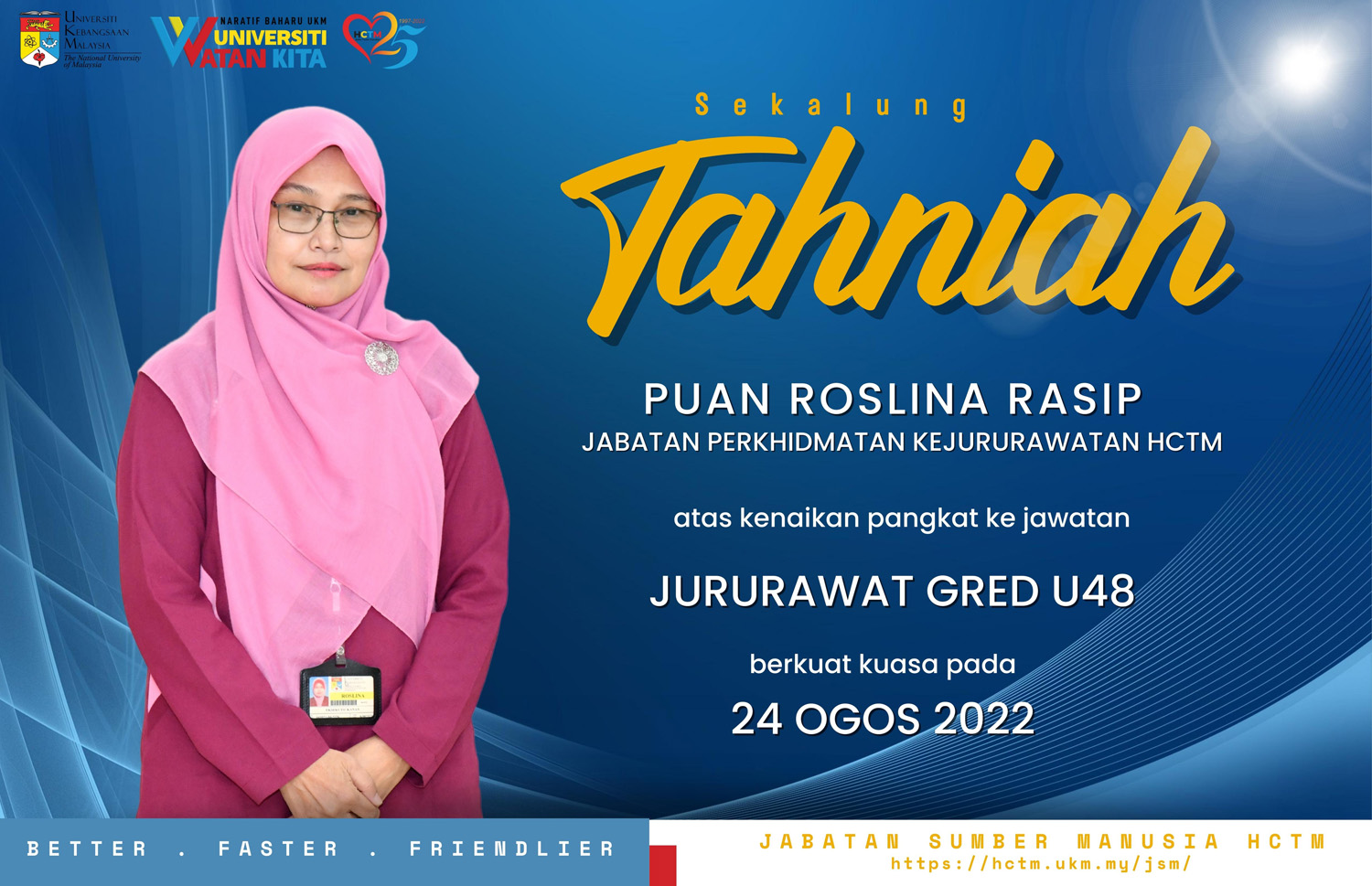 Tahniah Puan Roslina Rasip daripada Jabatan Perkhidmatan Kejururawatan ...