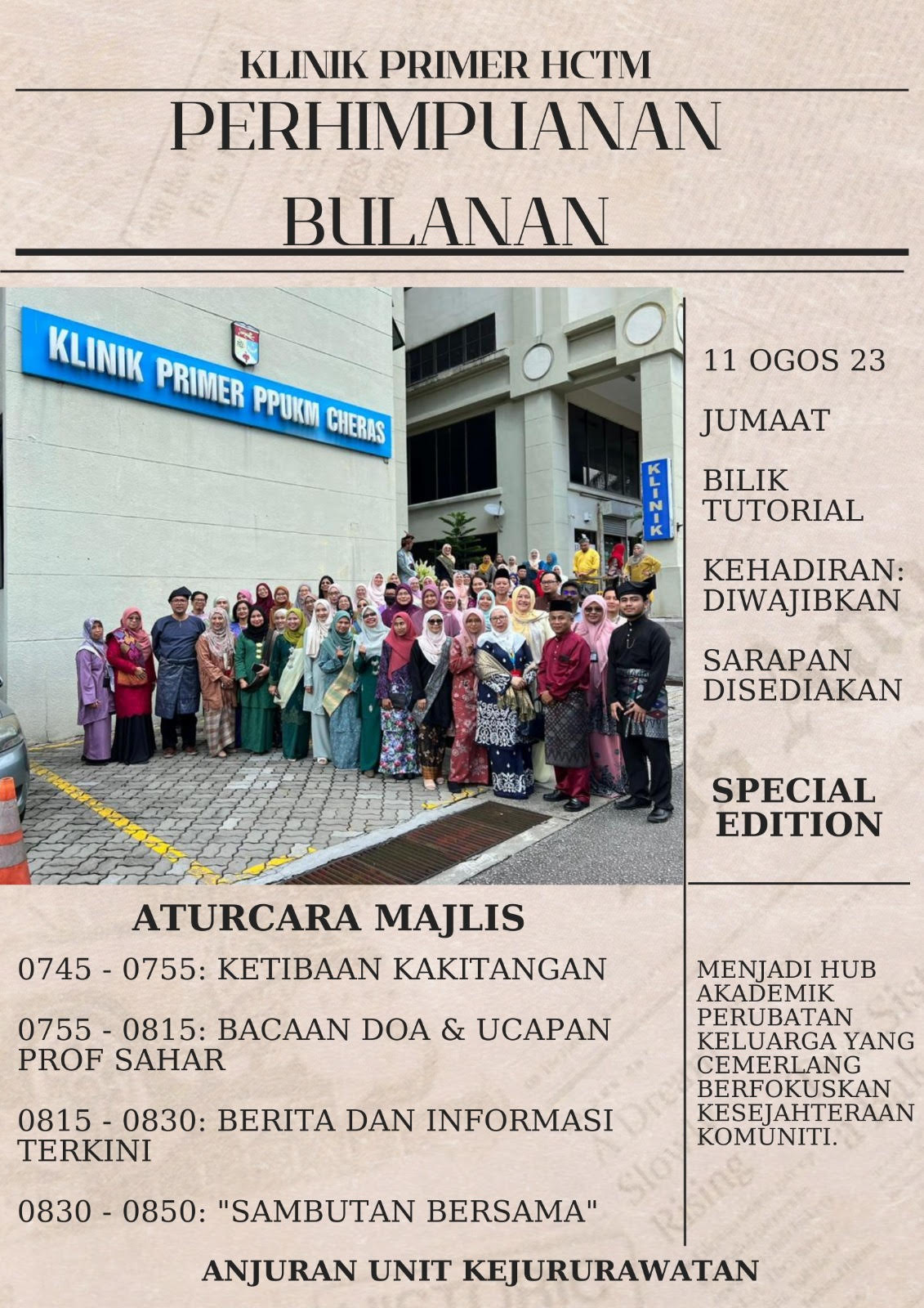 PERHIMPUNAN BULANAN KLINIK PRIMER HCTM – Jabatan Perubatan Keluarga