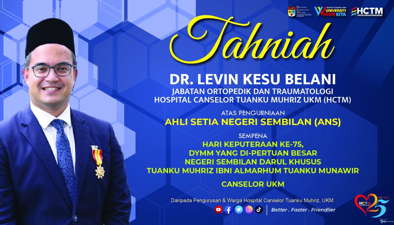 Tahniah DR. LEVIN KESU BELANI – Jabatan Ortopedik & Traumatologi