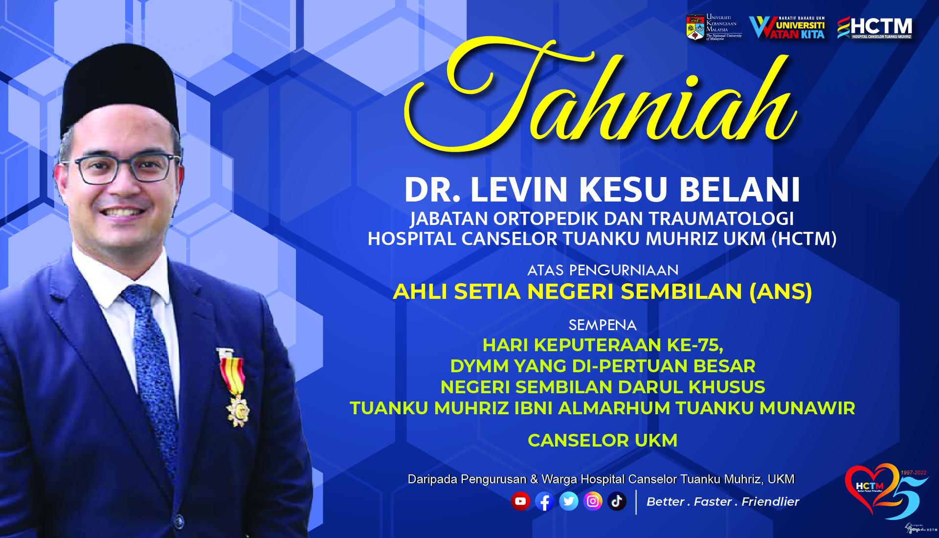 Tahniah DR. LEVIN KESU BELANI – Jabatan Ortopedik & Traumatologi