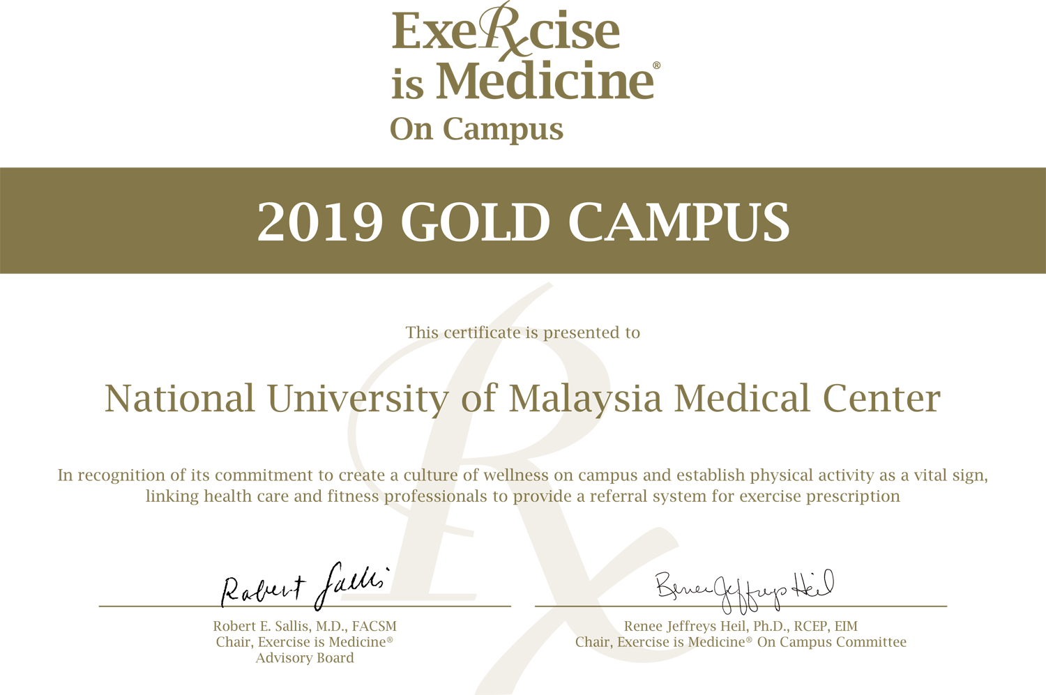 Tahniah – HCTM dianugerahkan Gold Level dalam Program Exercise is Medicine On Campus (EIM-OC) – HCTM